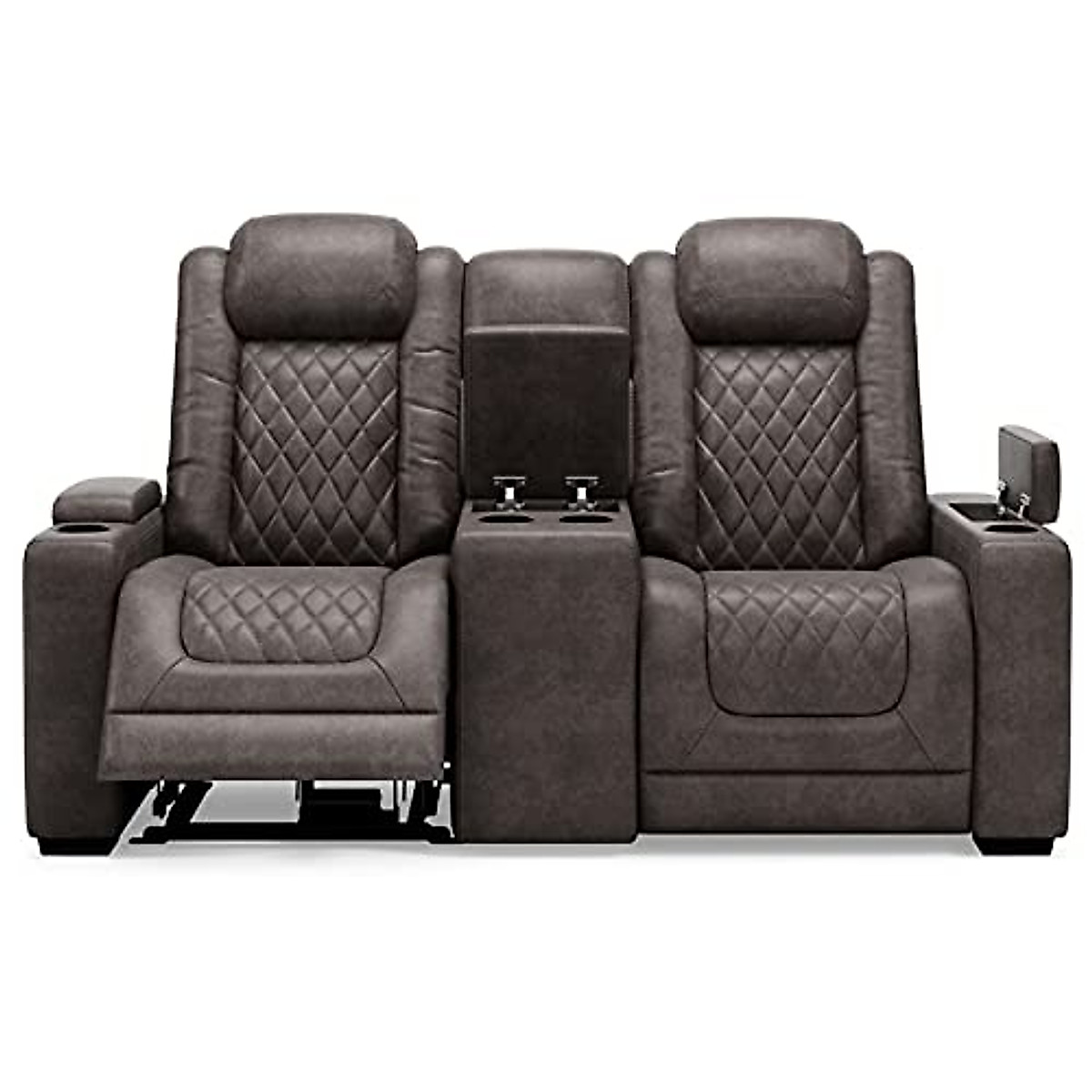 Signature Design by Ashley Hyllmont Power Reclining Loveseat with Center Console, Weathered Gray