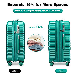 Somago 4 Piece Luggage Sets Expandable Suitcase (Only 24") Traveling Hardside Polycarbonate Lightweight Suitcases with 4 Wheels TSA lock YKK Zippers (14"/20"/24"/28", Turquoise Blue)