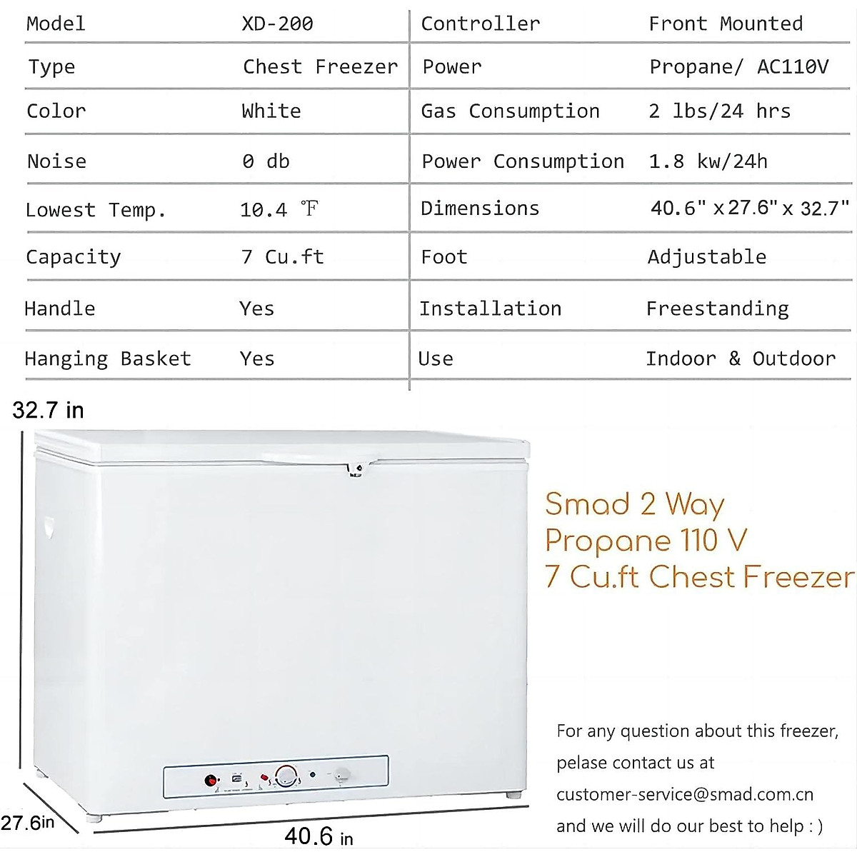 【Upgrade】 Propane Freezer | Chest Freezer 7.2 Cu.ft, 110v Gas LPG, 2-way Power Outdoor Propane Chest Freezer for Off Grid,for Boondcking Cabin Boat RV Camper