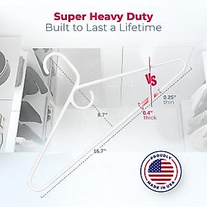 Made in USA Super Heavy Duty Plastic Clothes Hangers Bulk, 20 30 50 100 Pack Available, Strong Plastic Hangers, Plastic Coat Hangers, Plastic Hanger for Closet and Clothing Hangars (06pk White)