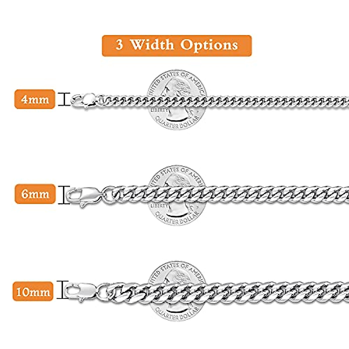 Jewlpire Diamond Cut Miami Cuban Link Chain for Men, Boys Women, Silver Hip-Hop & Cool Necklace, 316L Stainless Steel, 4mm Width, 20 Inch