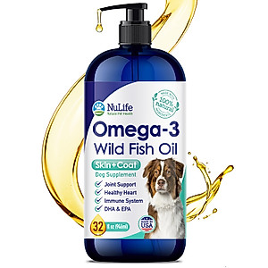 Liquid Fish Oil for Dogs with Omega 3, 6 & 9 Fatty Acids, Wild Caught from Iceland, Skin and Coat Supplement for Shedding, Itchy Skin, Allergies, Brain and Heart Health, Rich in EPA + DHA - 32 oz