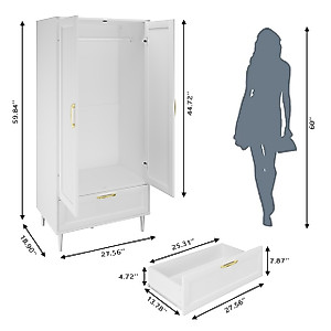 Gyger Wardrobe Closet with Drawer, Armoires and Wardrobes with Shelves and Hanging Rail,Freestanding Wooden Wardrobe Cabinet for Bedroom,White