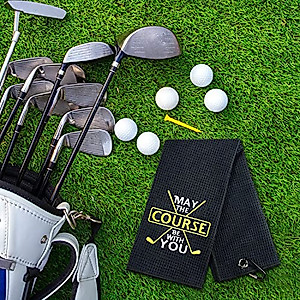 FAFAMESO Funny Golf Towel - May The Course Be with You - Golf Accessories for Golfer, Women, Wife, Men, Husband, Coworker, Birthday Gifts for Him or Her, Going Away Gift for Friends