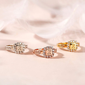 Jeulia Diamond Personalized Custom Rings for Women cz Sterling Silver A Little Sparkle Monogram Ring Band Wedding Engagement Anniversary Promise Ring Bridal Sets (Silver, 7(US))