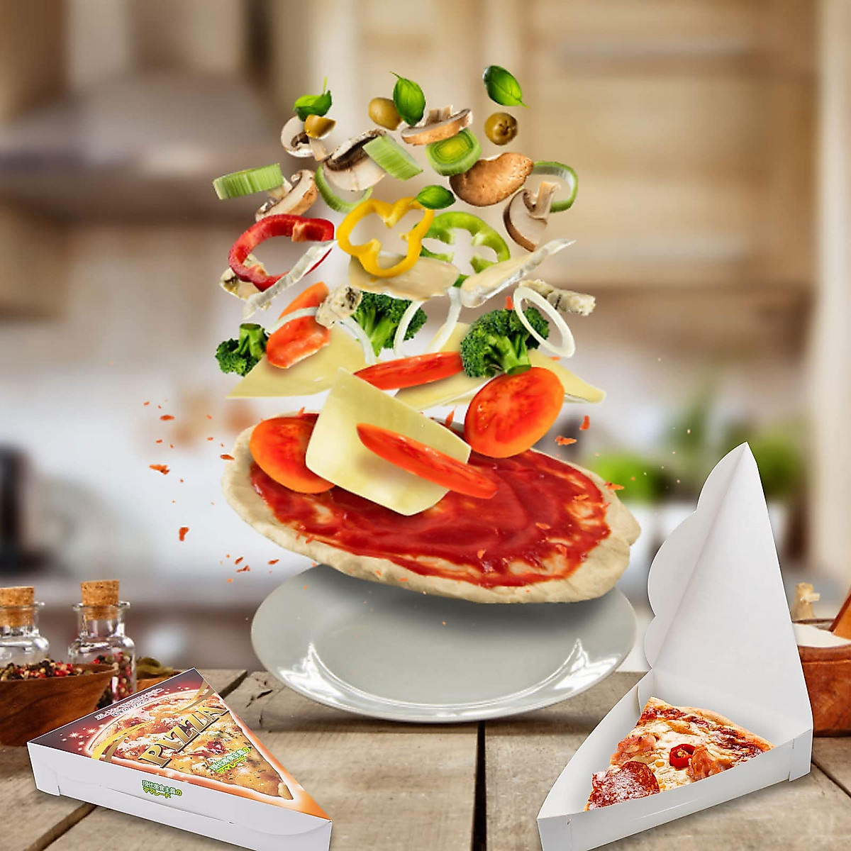 KeaJuidy 24pcs Triangle Pizza Box with Inner Pads Mini Pizza Boxes Take Away Packing Box Take Out Containers Single Slice Pizza Packaging Carton (9.6x7.5x1.77 inchs)