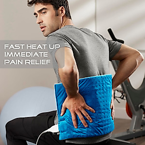 Boncare® LCD Digital Control 12” x 24” Heating Pad for Cramps and Back Pain Relief with Auto Shut off Large Size 6 Temperature Settings 6 Timers Super Soft Velvet Moist/Dry Hot Heat Pad (Blue)