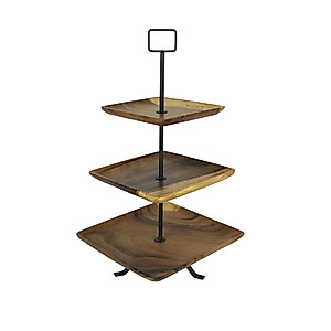 Polished Wood 3 Tier Square Shaped Serving Tray