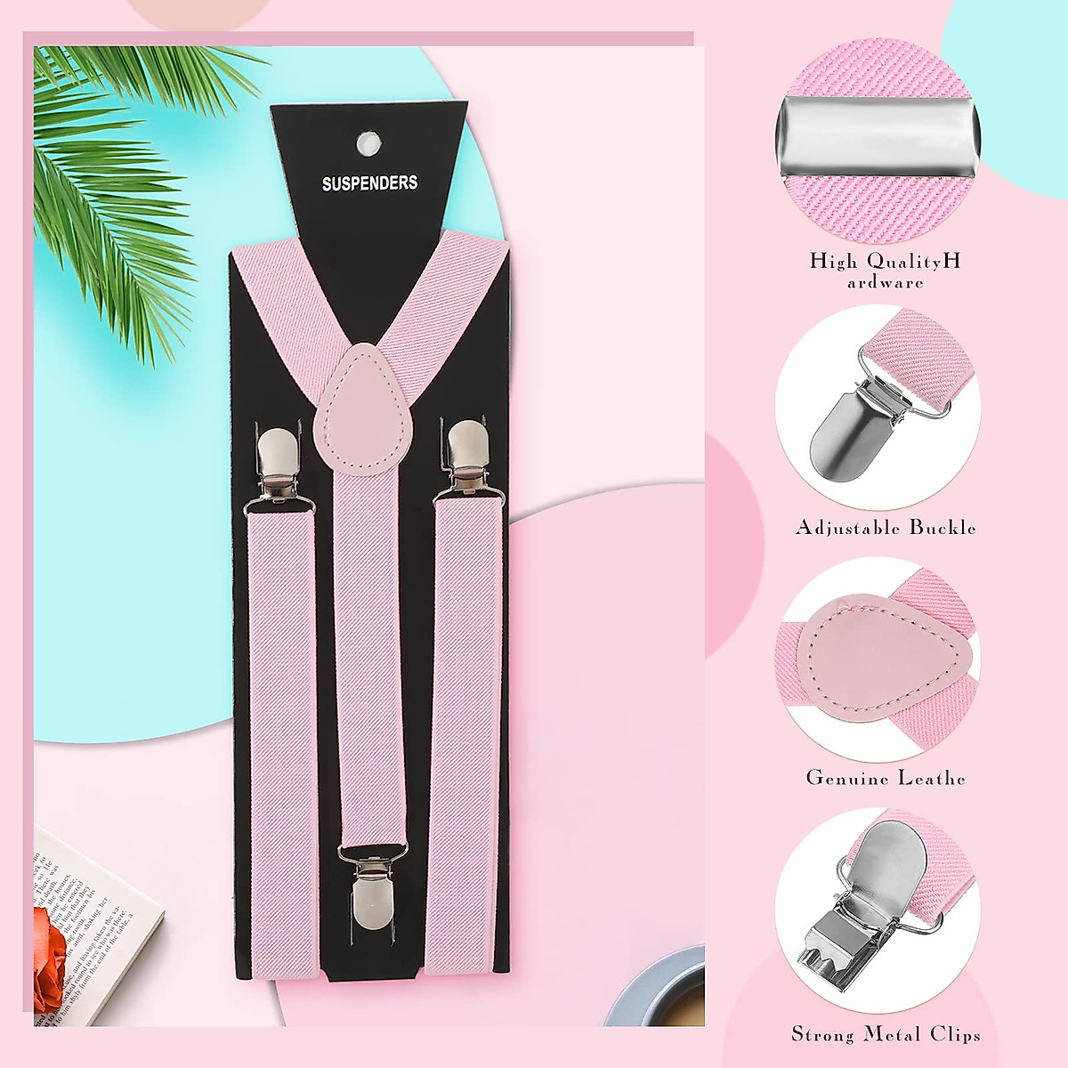 Eurzom 12 Pcs Adjustable Elastic Y Back Style Suspenders with Metal Clips 1 Inch Wide Y Shape Suspenders for Men and Women, 12 Colors