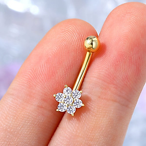 CM Crareesi Mania 14K Gold Belly Button Rings 14g Cute Gold Belly Rings for women 10mm Flower Belly Piercing Jewelry Solid Yellow Gold Navel Rings for Women