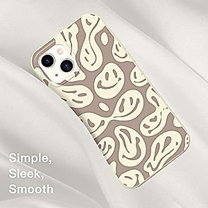 Idocolors Cute Funny Face Phone Case for iPhone 12/12 Pro,White Liquid Silicone Girly Cases,Cartoon Soft Gel Rubber Full-Body Protective Microfiber Lining Shockproof Coffee Cover