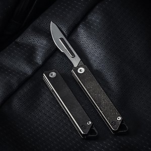 KeyUnity KK02BK Titanium Flipper Pocket Knife, Quick Open Keychain Folding Knife with #24 Replaceable Blades for Everyday Carry