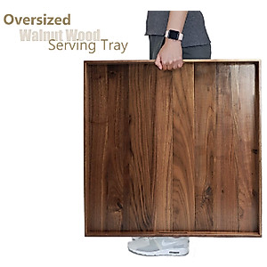 MAGIGO 24 x 24 Inches Extra Large Square Black Walnut Wood Ottoman Tray with Handles, Serve Tea, Coffee or Breakfast in Bed, Classic Wooden Decorative Serving Tray