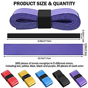 Jadive 100 Pcs Tennis Racket Grip Tape Anti Slip Tennis Overgrips PU Absorbent Badminton Grip Tape for Badminton Tennis Racquet Grip Fishing Rods, Red Yellow Blue Black Purple