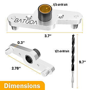 BATODA Dowel Jig Kit for Floating Shelf Bracket - 1/2 inch Drill Bit Included - Doweling Jig for Floating Shelf Hardware make Hidden Shelf Brackets for Invisible Shelves (Aluminum)