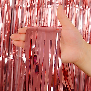 Rose Gold Bachelorette Party Decorations, Melsan 3.2 x 8 ft Tinsel Backdrop Foil Fringe Curtains for Birthday, Bridal Shower, Bachelorette Party - Pack of 2