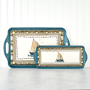 Pimpernel Coastal Breeze Collection Large Handled Tray | Serving Tray for Lunch, Coffee, or Breakfast | Made of Melamine for Indoor and Outdoor use | Measures 18.9" x 11.6" | Dishwasher Safe