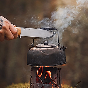 HELLE Knives - Nord - Full Tang Stainless Steel Blade, Curly Birch Handle, Fixed Blade With Sheath, Handcrafted