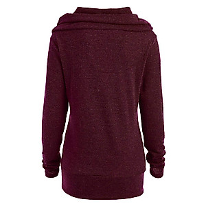 Women's Christmas Deer Turtleneck Sweatshirt Cowl Neck Long Sleeve Hooded Sweatshirt Pullover Top Shirt Wine Red