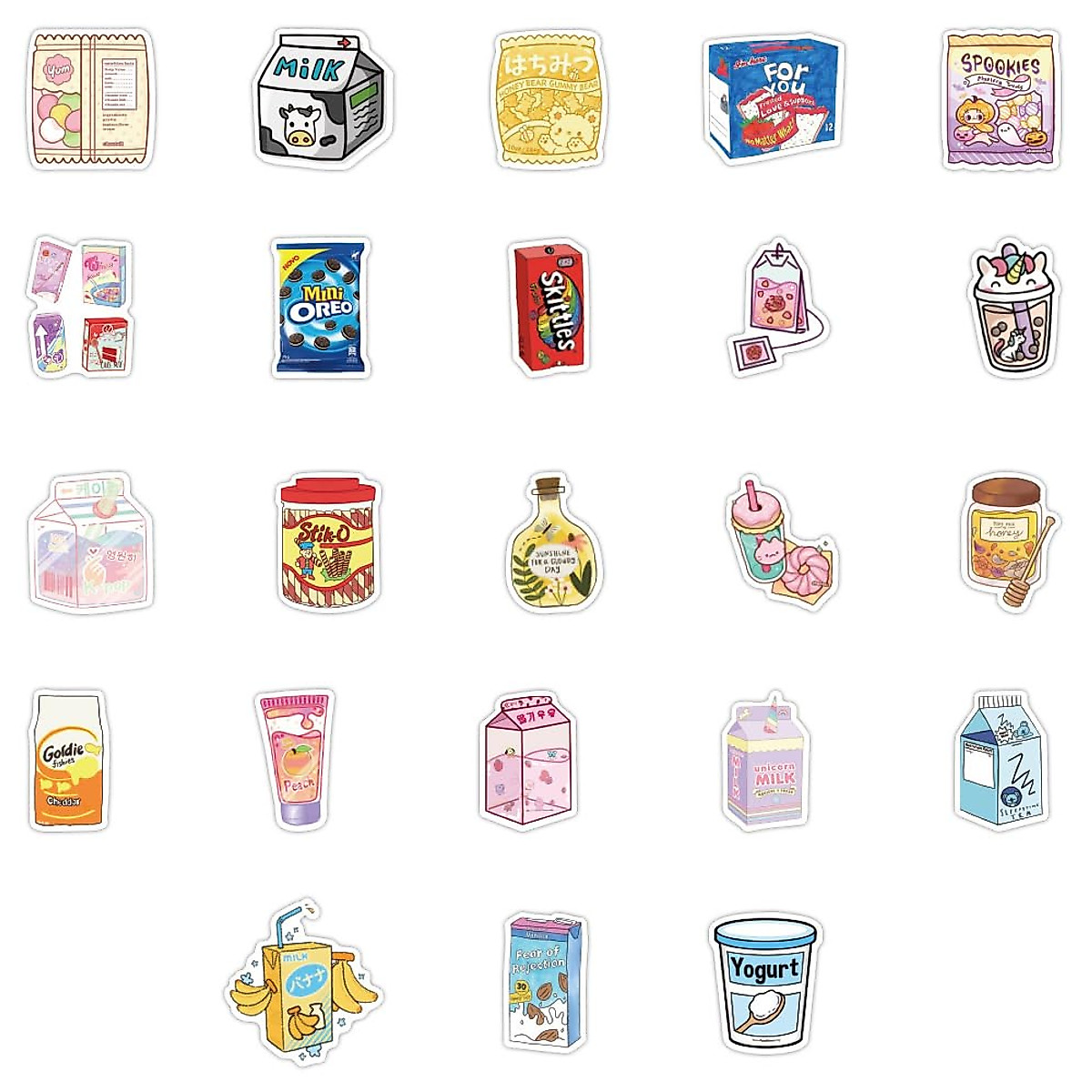 100pcs Cute Snack Stickers Food Stickers Drink Stickers Kawaii Small Beverage Stickers Decorative Masking Stickers for Personalize Laptop Scrapbook Daily Planner and Crafts