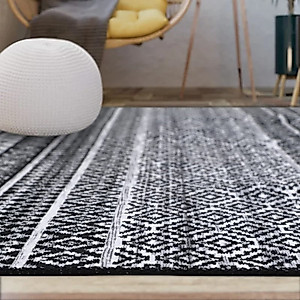 COZYLOOM Large Area Rug 9x12 Modern Geometric Floor Cover Non-Slip Washable Living Room Rug Boho Indoor Non-Shedding Area Rug Bedroom Home Office Kitchen Dining Room Throw Carpet Black