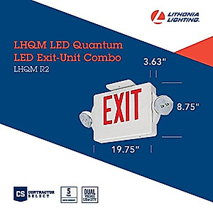 Lithonia Lighting LHQM LED R M6 Quantum White LED Exit and Emergency Light Combo with Red Letters, 180 Lumens, 120 Volts, 4 Watts,