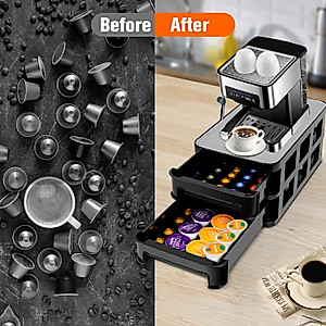 MASTERTOP Coffee Pod Holder, 2 Layers Coffee Pod Organizer Drawer for Counter, Coffee Machine Base, Freely Adjustable Coffee Pod Drawer for Office Home Kitchen