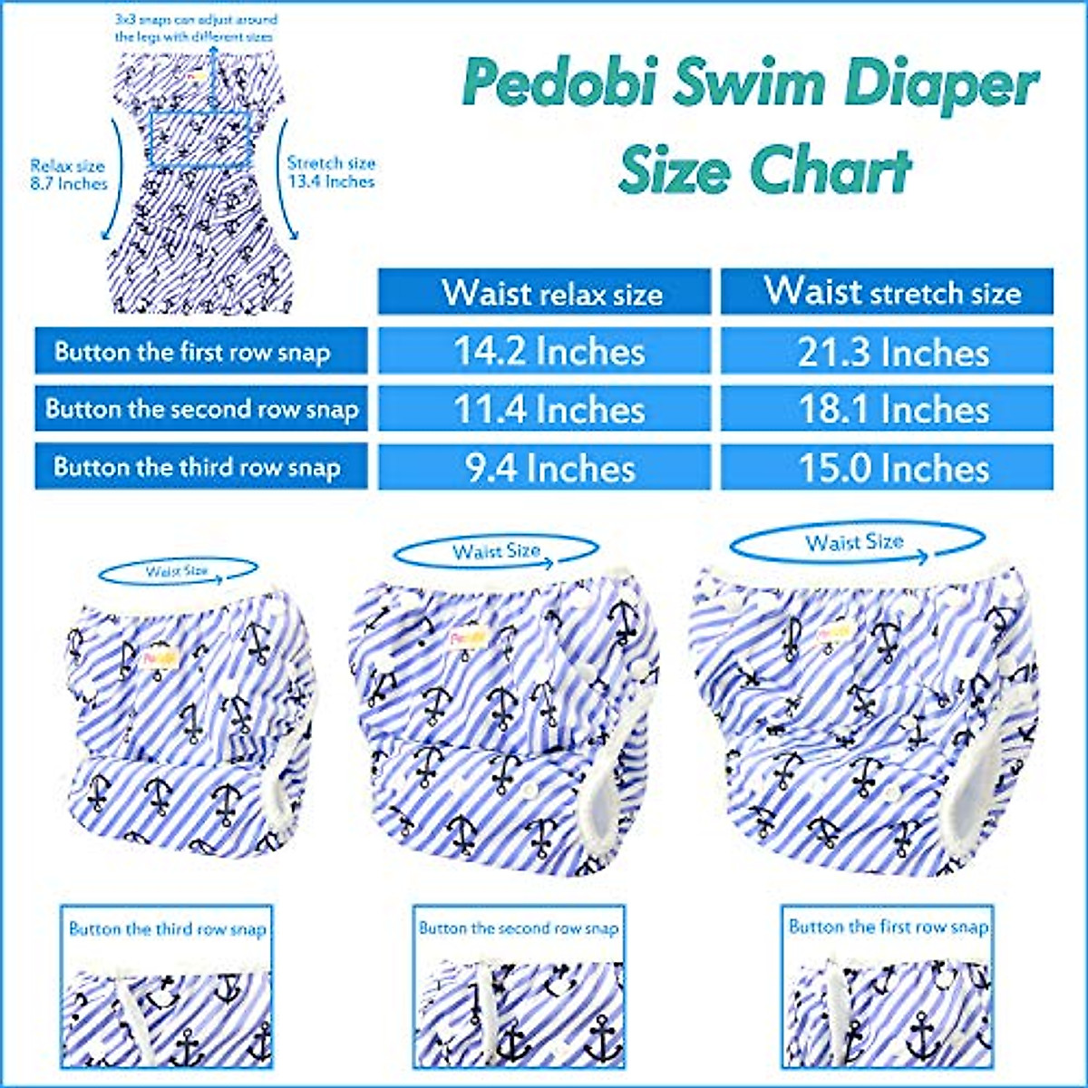 Pedobi Reusable Baby Swim Diapers, Adjustable Diaper Swim for Toddlers 9 Months - 3 Years Old, 3 Pack for Swimming Lessons (Whale Shark Tortoise, Large)