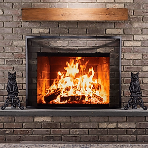 UniFlame, A-1251, Black Cast Iron Cat Fireplace Andirons with Reflective Glass Eyes