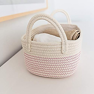 OrganiHaus Pink Baby Changing Basket | Nursery Storage Baskets for Shelves | Cotton Rope Basket w/Handles | Cloth Basket for Toys | Towel Basket Bins | Set of 3 Small Woven Basket for Storage