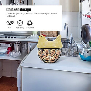 YARDWE Iron Egg Storage Basket Ceramic Chicken Shaped Mesh Wire Egg Holder Decorative Display Organizer Container for Vegetable Fruits Snacks Farmhouse Decor Yellow