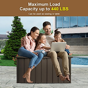 SHPAI 100 Gallon Deck Box with Indoor and Outdoor Use, Lockable Storage Container with Galvanized Steel, Waterproof Outdoor Cabinet for Pillows, Cushions, Pool Toys, Patio Furniture, Dark Brown
