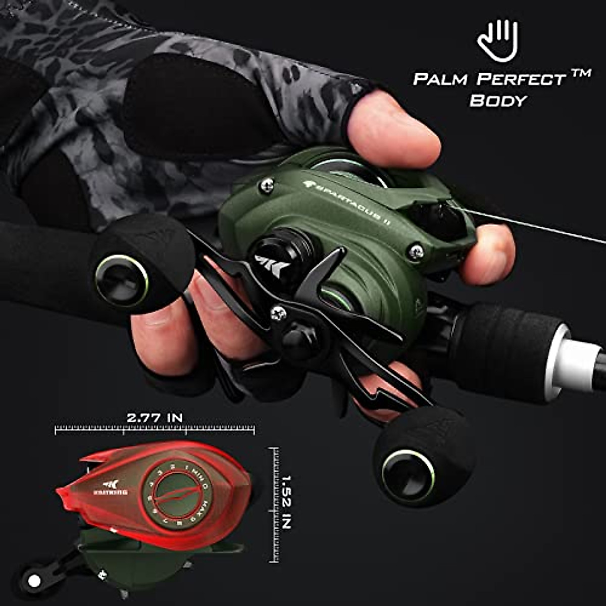 KastKing Spartacus II Baitcasting Reel, 6oz Ultralight Baitcaster Reel, Super Smooth with 17.6 LB Carbon Fiber Drag, 7.2:1 Gear Ratio, 39mm Palm Perfect Lower Profile Design,Stryker Green,Right Handed