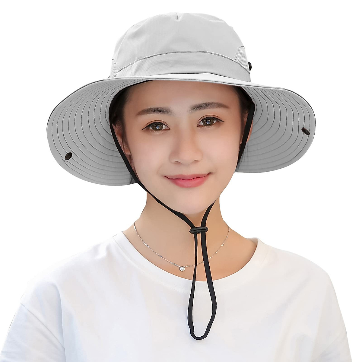 Muryobao Women's Sun Hat Outdoor UV Protection Foldable Mesh Bucket Hat Wide Brim Summer Beach Fishing Cap Pure Beige