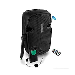 Pyle Wireless Portable PA Speaker System - 1000W Rechargeable Battery Powered Bluetooth Compatible Active Outdoor Speaker - USB SD MP3 AUX RCA FM Radio - 35mm Mount Microphone Transmitter PPHP109WMU