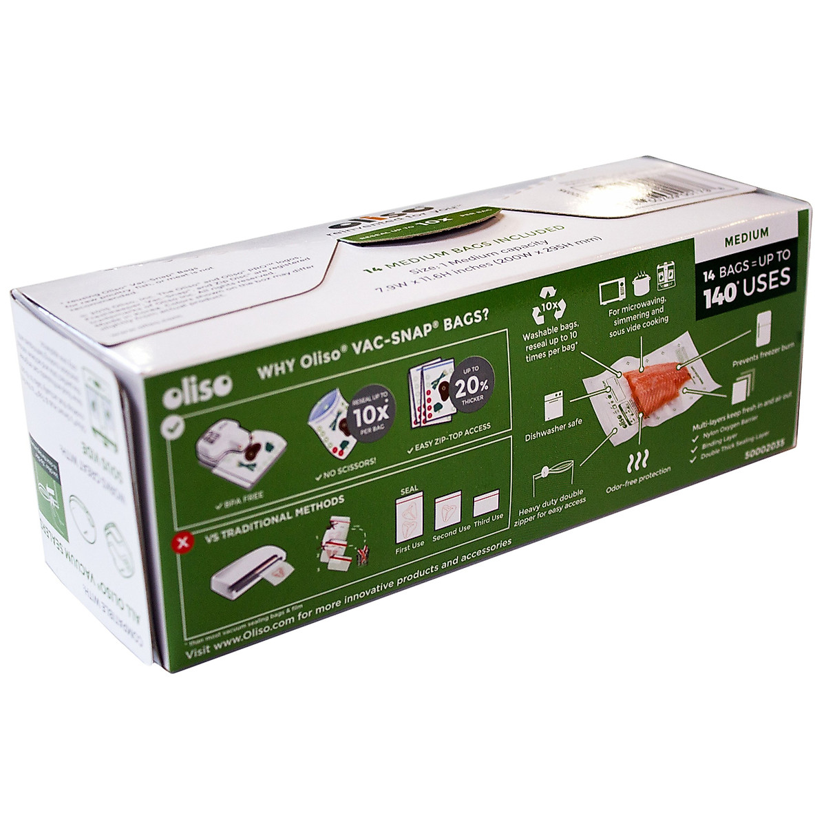 Oliso Pro VAC-SNAP Bags for Oliso Vacuum Sealers (Medium, 1 Quart, 14 Bags)