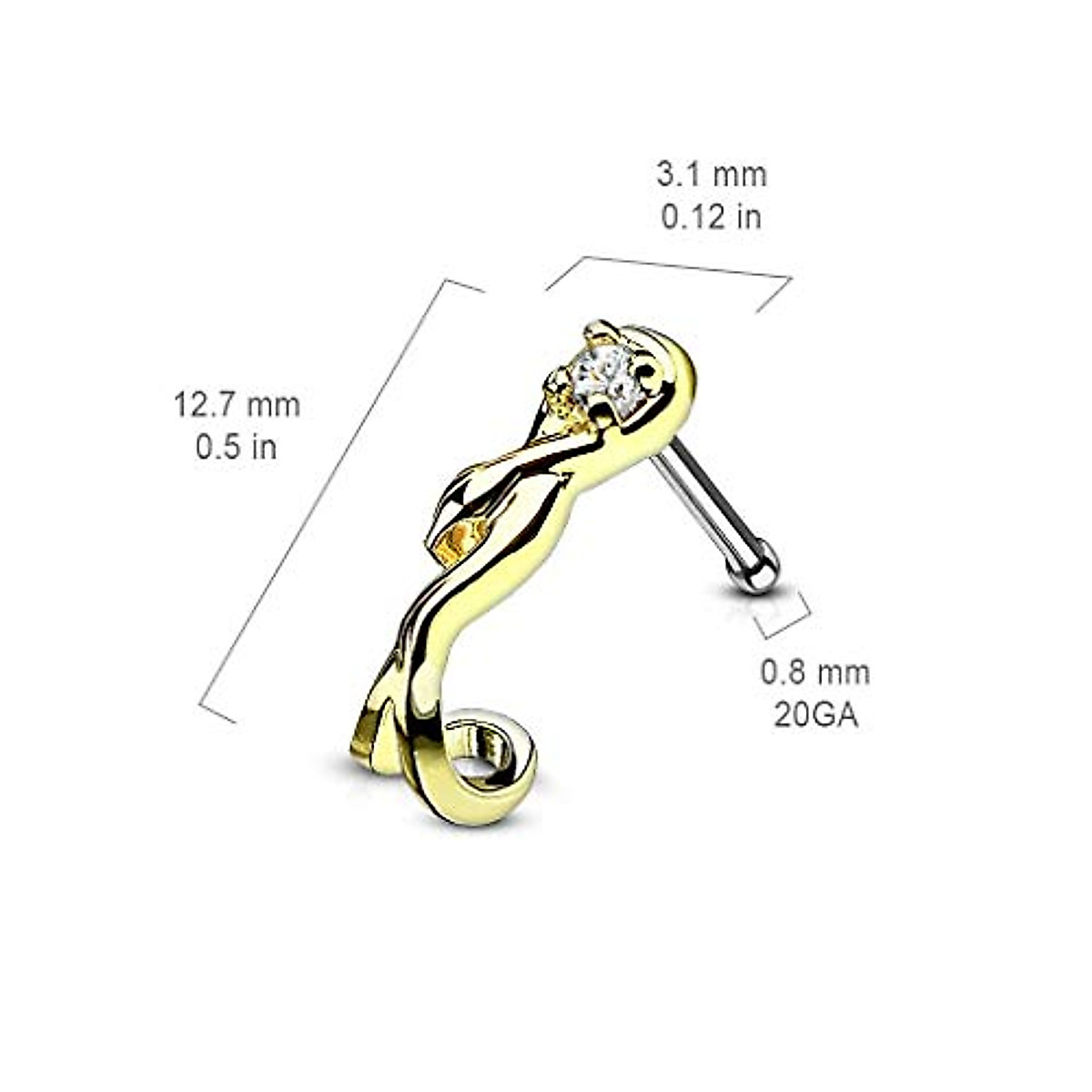 Covet Jewelry Snake Wrapped Around CZ Nose Crawlers 316L Surgical Steel Nose Bone Stud Rings