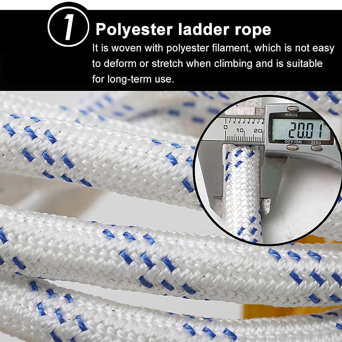 QWEASDF Rope Ladder, Emergency Fire Escape Rope Ladder, Flame Resistant Safety Evacuation Ladder, Non-Slip, Fast to Deploy, Easy to Use, Easy to Store, Home Safety Necessities,5m/16.4ft