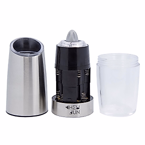 Gravity Salt and Pepper Grinder Set with Adjustable Coarseness Automatic Pepper and Salt Mill Set Battery Powered with Blue LED Light,One Hand Operated,Brushed Stainless Steel by CHEW FUN