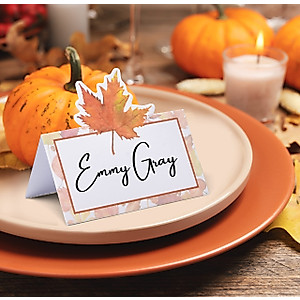 Gift Boutique 100 Pack Thanksgiving with Fall Maple Leaves Seating Harvest Name Card Table Setting Folded Paper Autumn Tent Cards for Dinner Wedding Tables Placement Party Decorations 2" x 3.5"