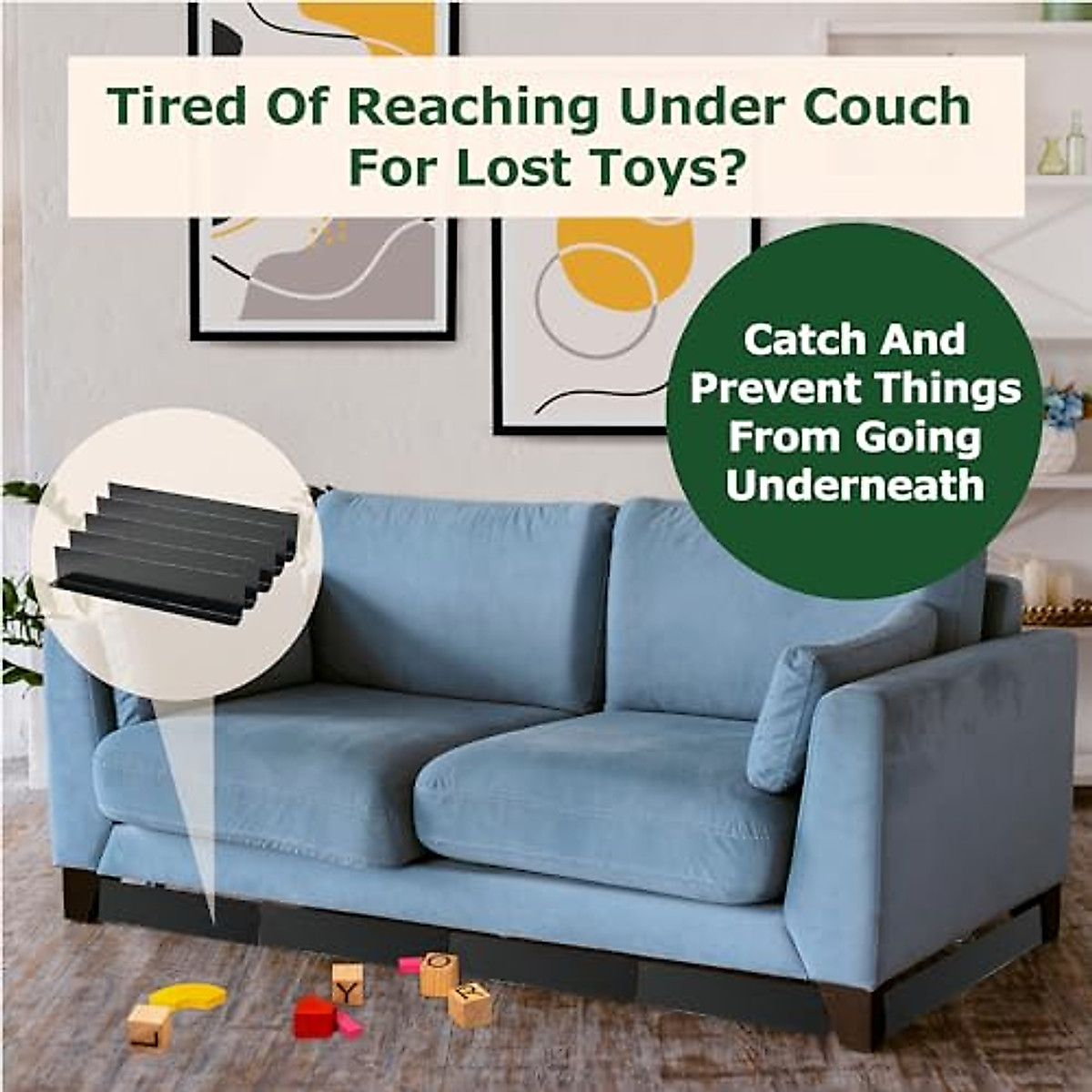 ECOHomes Under Couch Toy Blocker (Black, 8 Pcs, 16” Length x 3.2” Tall) - Couch Guards for Under Couch Prevent Toys from Going Under Furniture | Under Sofa Blocker and Under Bed Blocker for Cats