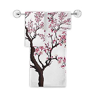 CaTaKu Towels Set 3-Piece, Poppy Towel Bathroom Sets, 1 Bath Towel, 1 Washcloth, 1Hand Towel, Pink Flower Towel Set of 3 Soft Multifuntion for Home Kitchen Hotel Gym Swim Spa.