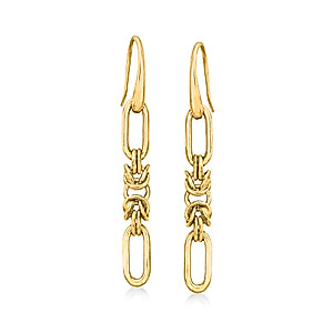 Ross-Simons Italian 18kt Gold Over Sterling Paper Clip Link and Byzantine Drop Earrings