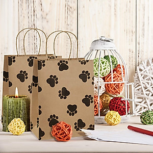 BagDream Gift Bags 25Pcs 8x4.25x10.5 Inches Shopping Bags, Paper Bags with handles, Kraft Bags, Retail Bags, Holiday Party Bags, Puppy Dog's Paw Print Brown Gift Bags