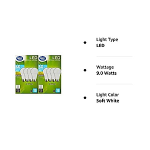 Great Value LED Light Bulb 9Watts 60Watts Equivalent Soft White Pack of Two, 4 Bulbs in each pack