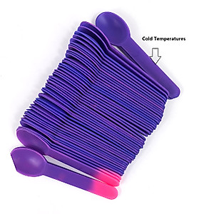 Heyiwell 50PC Heavy WideHandle Color Changing Dessert Spoons Reacts to Cold Temperatures for Yogurt Ice Cream and Cold Drinks,Pink&Purple