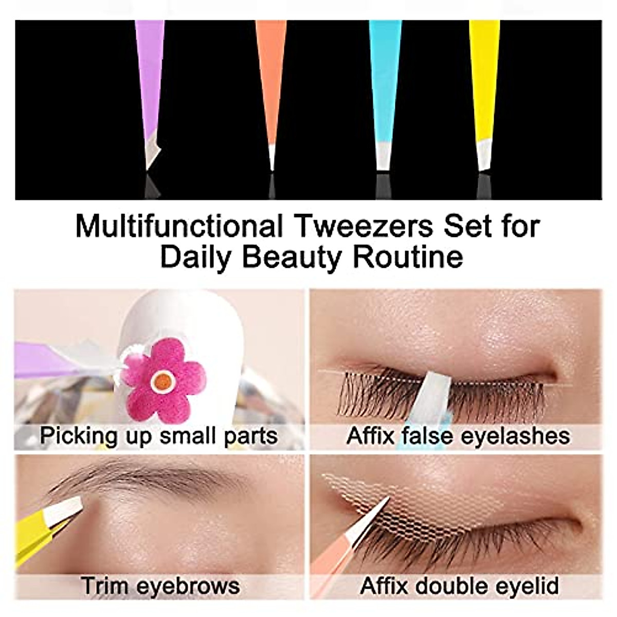 Professional Stainless Steel Tweezers Set-Precision Tweezers Set for Ingrown Hair Remove and Lash Extension, Plucking Tweezers with Leather Case for Ladies Gifts (4-Piece)