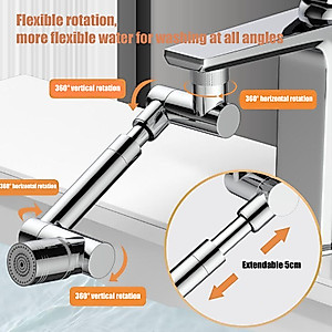 Timnamy Faucet Attachment, Rotating 1440° Robotic Arm Faucet Universal Model, Rotating Faucet Extender for Bathroom and Washbasin Sink with 2 Sprayer Modes (1*Black)