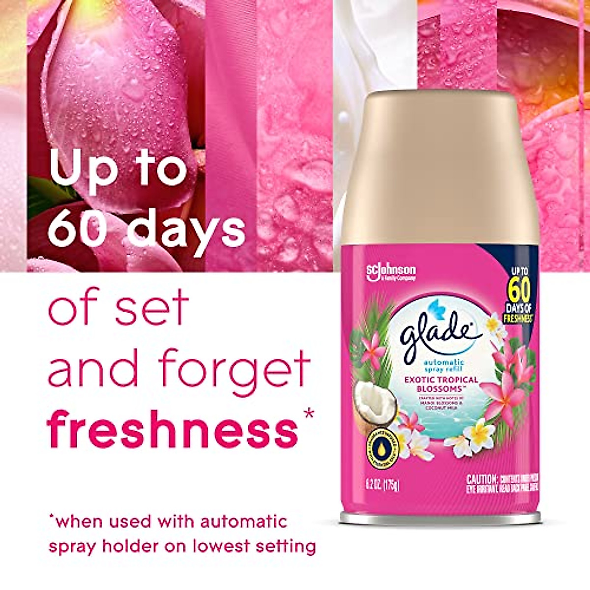 Glade Automatic Spray Refill, Air Freshener for Home and Bathroom, Tropical Blossoms, 6.2 Oz, 3 Count