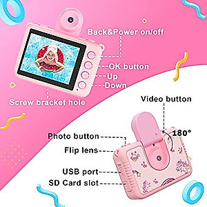 Ziegoal Kids Waterproof Camera Unicorn Christmas Birthday Gifts for Girls Age 3-12 HD Video Children Digital Underwater Toddler Selfie Camera Toys for 4 5 6 7 8 9 10 Year Old Girls with 32G SD Card